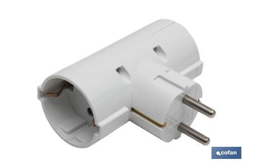 Two-way grounded Schuko socket adapter with 2 poles | White | 16A ...